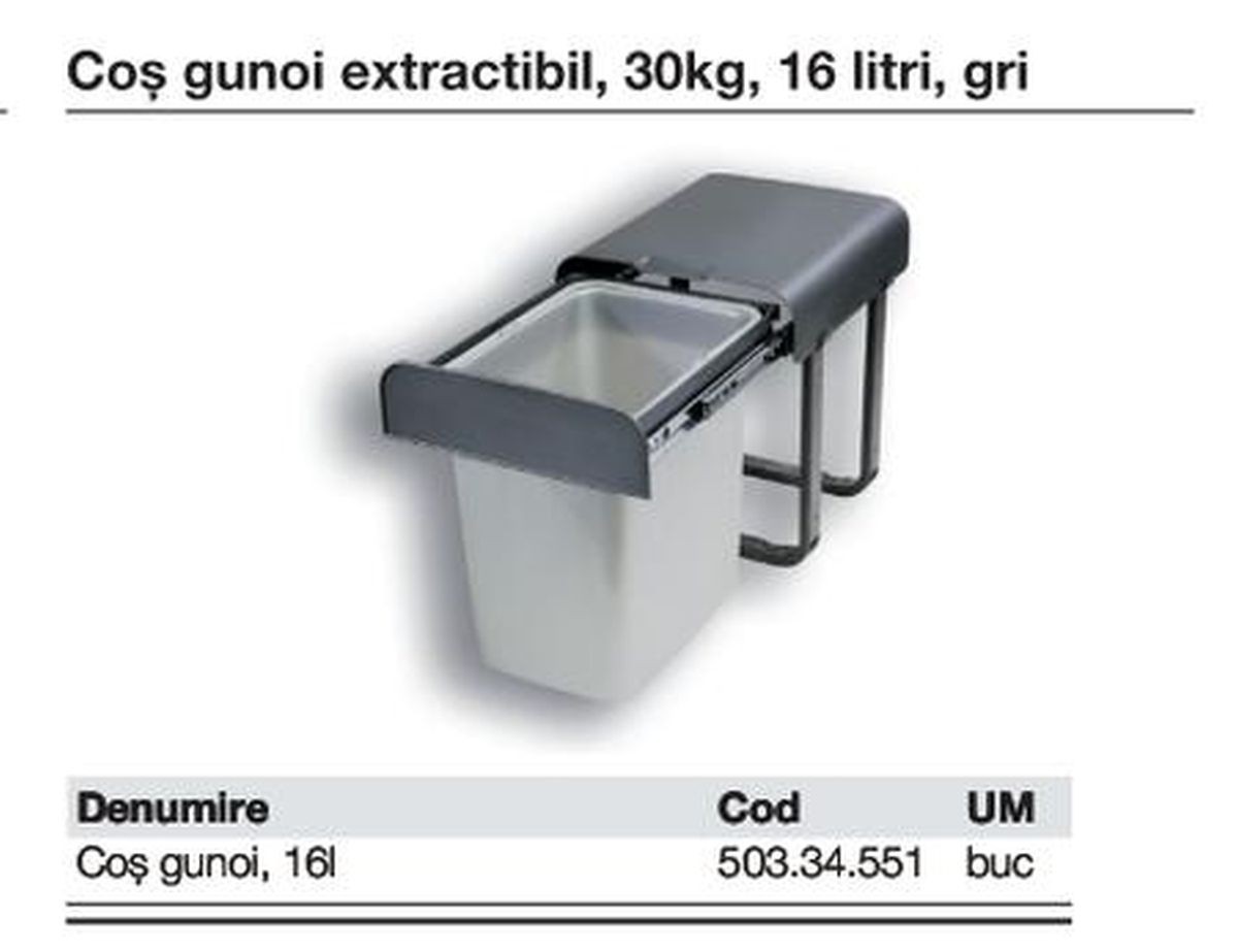 Cos gunoi extractibil, 30kg, 16 L, gri - Darel.ro